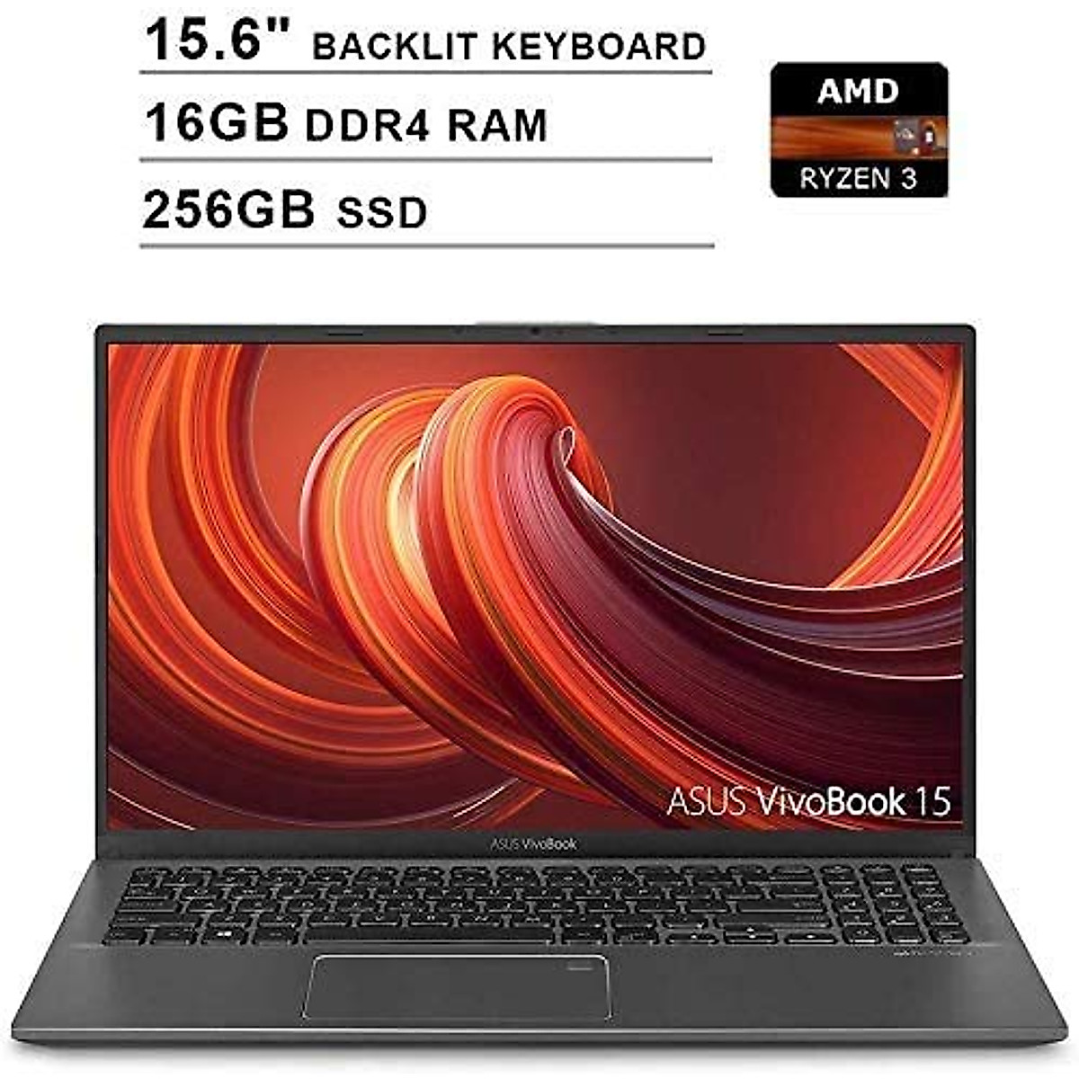 ASUS 2020 VivoBook 15 15.6 Inch FHD 1080P Laptop (AMD Ryzen 3 3200U up to 3.5GHz, 16GB DDR4 RAM, 256GB SSD, AMD Radeon Vega 3, Backlit Keyboard, FP Reader, WiFi, Bluetooth, HDMI, Windows 10) (Grey)