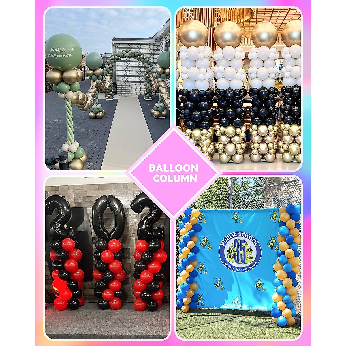 YALLOVE Heavy Duty Metal Balloon Stand Set of 2 with Threaded Rod Design, Height Adjustable from 1.3 to 10.5 Ft, Free Combination of Balloon Centerpiece for Table and Balloon Column Stand for Floor