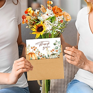 Konsait Pumpkin Thank You Cards, 24 Pack Watercolor Pumpkin Fall Thank You Cards with Envelopes and Stickers, 6 Design Bulk Thank You Cards for Thanksgiving Baby Shower Wedding