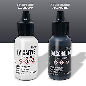 Black and White Alcohol Ink Set | Tim Holtz Ranger .5oz Snow Cap and Pitch Black Alcohol Ink with Pixiss Alcohol Ink Blending Tools