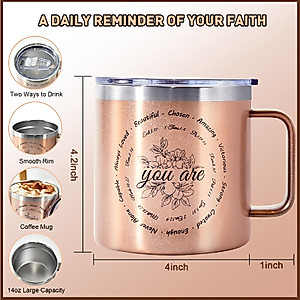 Christian Gifts for Women, 14 oz Coffee Mug Inspirational Gifts Bible Verse Mug Insulated Stainless Steel Vacuum Tumbler Appreciate Spiritual Presents for Female Lady Baptism Sister, Flower Prints