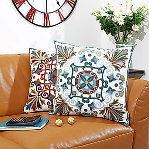 Onelsong Decorative Pillow Covers for Couch Living Room 18x18 inches Set of 2 Embroidery Square Boho Throw Pillows Cover for Sofa Chair Bed