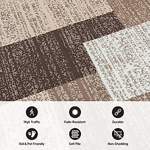 Rugshop Contemporary Distressed Boxes Soft Area Rug 5' x 7' Brown