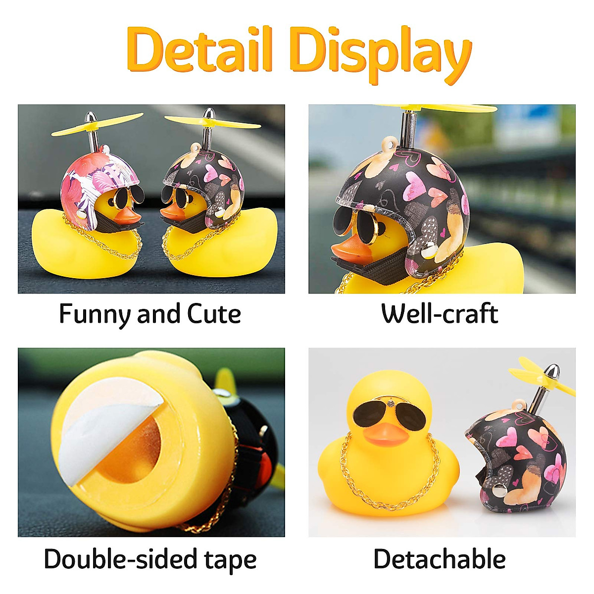 wonuu Rubber Duck Car Decorations Cute Yellow Duck Car Dashboard Ornaments with Propeller (Love)
