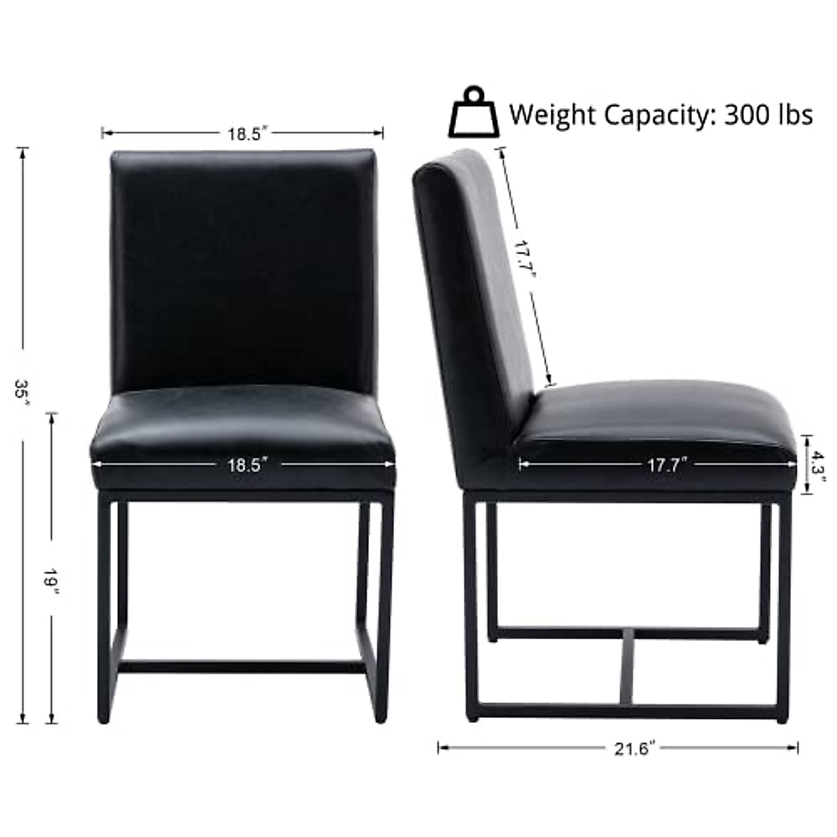 Lei Yu Shunzhi Upholstered Dining Chairs Set of 4 with Black Metal Frame Leg, PU Leather Mid Century Modern Side Chairs Armless Pu Leather Black & Black Leg 4PCS - Pu Leather