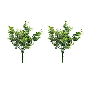 Season’s Need Decor 2 Bundles Artificial Boxwood Shrubs - Eucalyptus Greenery Stems - Fake Plants for Garden Home Porch Patio Window Box Bedroom Décor - Artificial Eucalyptus 15inches (Green)