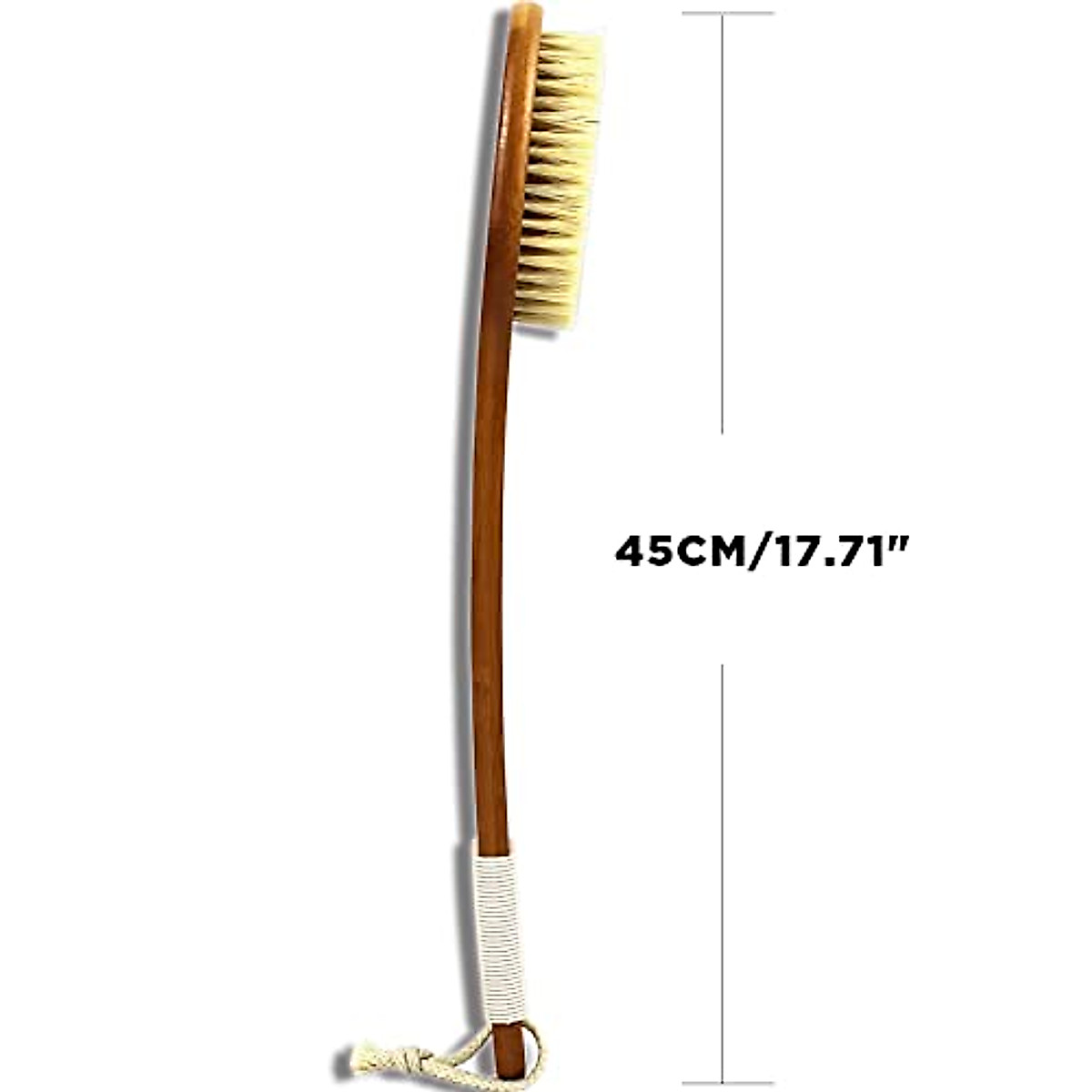 ICANdOIT-17.71Inch Natural Stiff Sisal Bristles Anti-Slip Long Handle Bath Brush,Bent Handle Shower Scrubber for Exfoliating,Shower Back Brush,Exfoliation Set with Pumice Stone(1 Pack)