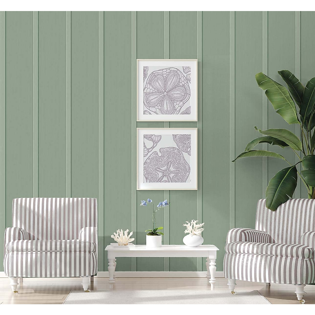 NextWall Faux Board and Batten Peel and Stick Wallpaper (Sage Green)