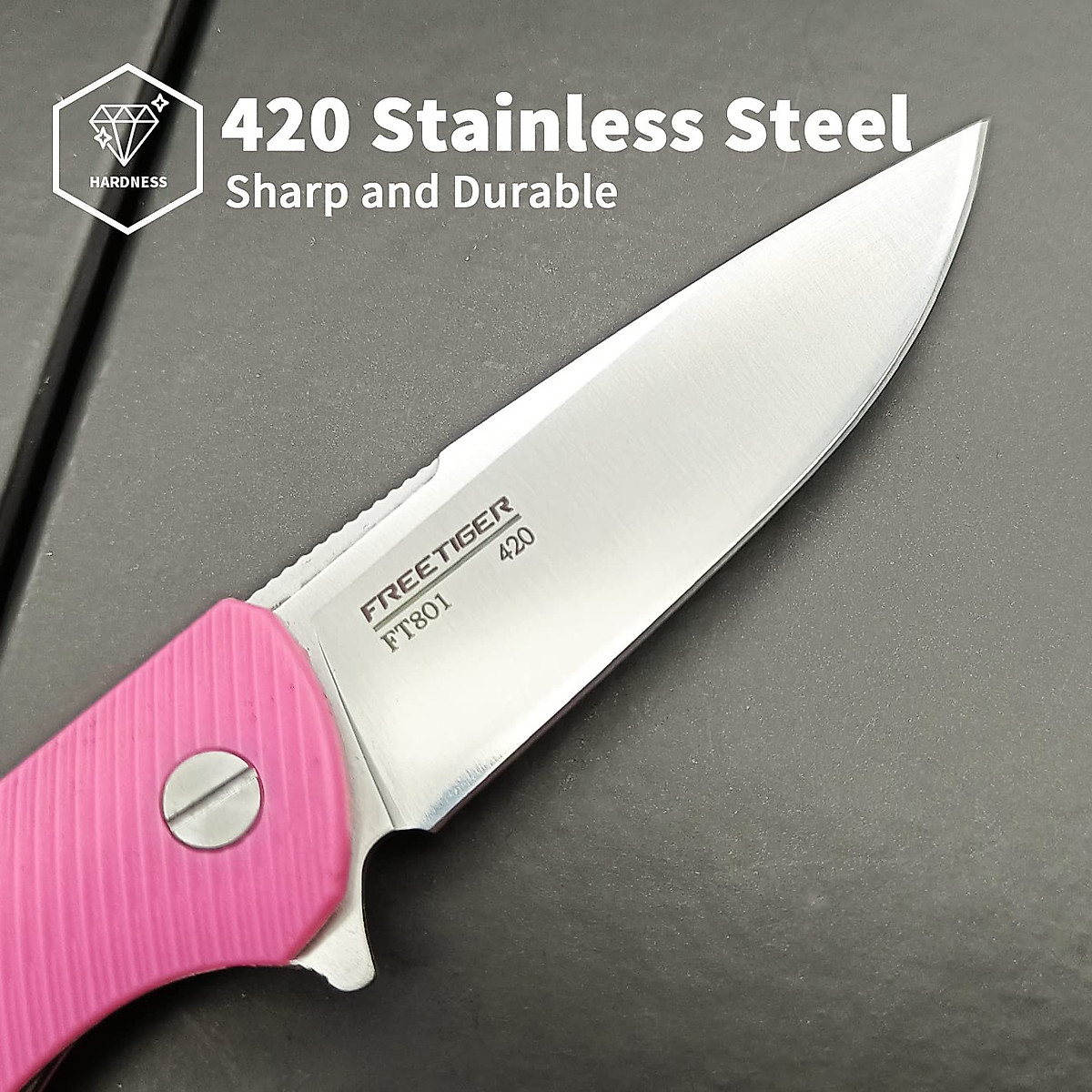 FreeTiger FT801 Folding Pocket Knife Sharp Sanding Stainless Steel Blade with Pocket Clip Camping Survival Tactical Outdoor Cheap Pocket Knife(Pink)