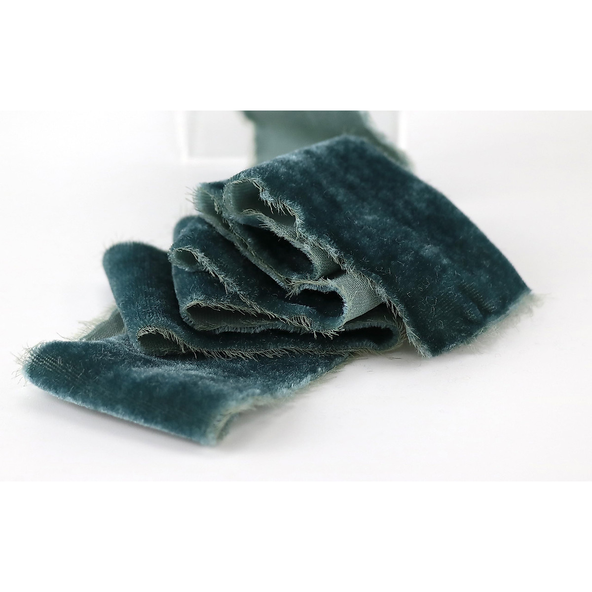 MAYREEL Steel Blue Velvet Ribbon 2 Inch x 3 Yards Frayed Edge Silk Velvet Ribbon Hand Torn Blue Ribbon with Raw Edge for Bridal Bouquet, Invitations, Wedding, Vow Books, Gift Basket, Hair Bows