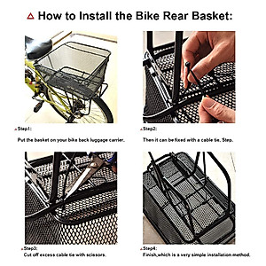ANZOME Rear Bike Basket - Heavy-Duty Iron Wire Bicycle Cargo Rack with Reflective Waterproof Cover