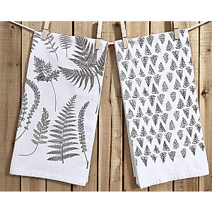 Fern Fronds Pattern Kitchen Dish Towel 18 x 28 Inch, Seasonal Spring Summer Botanical Tea Towels Dish Cloth for Cooking Baking Set of 2