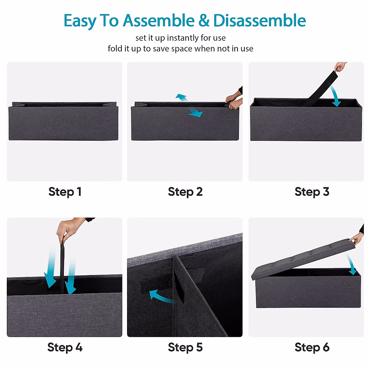 ZENY 43.3 inches Folding Storage Ottoman Bench Storage Chest Footrest with Foam Padded Seat, Great for Bedroom, Entryway and Living Room, Holds up to 660 lb, Dark Gray