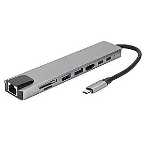 8‑in‑1 Hub Type‑C to HDMI RJ45 PD USB Docking Station Type‑C Hub Splitter Converter Adapter Multiport Adapter Compatible