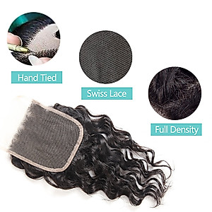Malaysian Water Wave Bundles with Closure 12A Bundles Human Hair Ocean Wave Wet & Wavy Human Hair Bundles with Lace Closure 100% Human Hair Extensions Remy Hair Bundles (8 8 8+8inch)