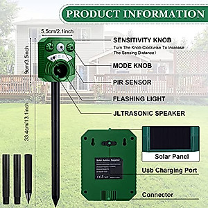 Kittmip 8 Packs Solar Animal Repeller Waterproof Ultrasonic Pest Repellent with Motion Sensor Flashing Light Outdoor Deterrent Devices Garden Yard Farm for Cat Dog Bird Squirrel, Red