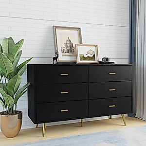 JOZZBY 6 Drawer Dresser, Modern Wood Dresser for Bedroom with Wide Drawers and Metal Handles, Storage Chest of Drawers for Living Room Hallway Entryway