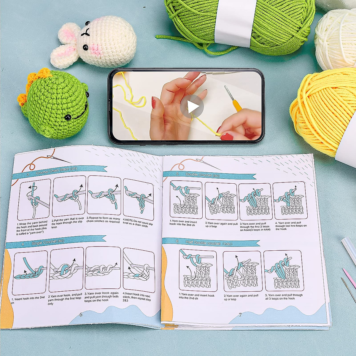 PP OPOUNT Beginner Crochet Kit, Crochet Starter Kit for Adults and Kids, Complete Crochet Set to Make 4 PCS Animals, Learn to Crochet with Step-by-Step Instruction and Video Tutorials