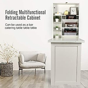 YUSING Wall Mounted Table, Fold Out Convertible Desk Multi-Function Computer Desk Writing Desk Home Office Wood Wall Floating Desk with Large Storage Area