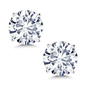 14K White Gold Forever Brilliant Moissanite from Charles & Colvard Stud Earrings with Comfort Back For Women (1.00 Cttw, Round 5MM)