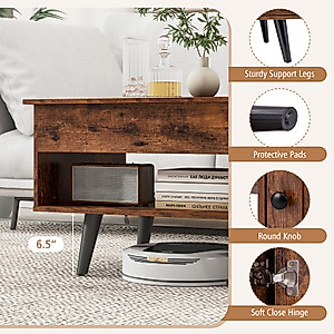 Tangkula Lift Top Coffee Table with Storage, Living Room Table with Hidden Compartment, Cabinet & Open Shelf, Flip Top Center Table, Pull up Coffee Table for Home, Office (Rustic Brown)
