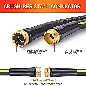Adimos Hybrid Garden Hose 50 ft x 5/8", Heavy Duty Flexible Lightweight Water Hose 50ft with 10 Function Sprayer Nozzle, 3/4'' Solid Brass Fittings, Ultra Durable, All-weather, Burst 600 PSI