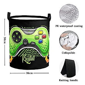 Custom Gamepad Green Laundry Basket Handles Collapsible Hamper Foldable Storage Bin Living Room Office Bathroom Bedroom