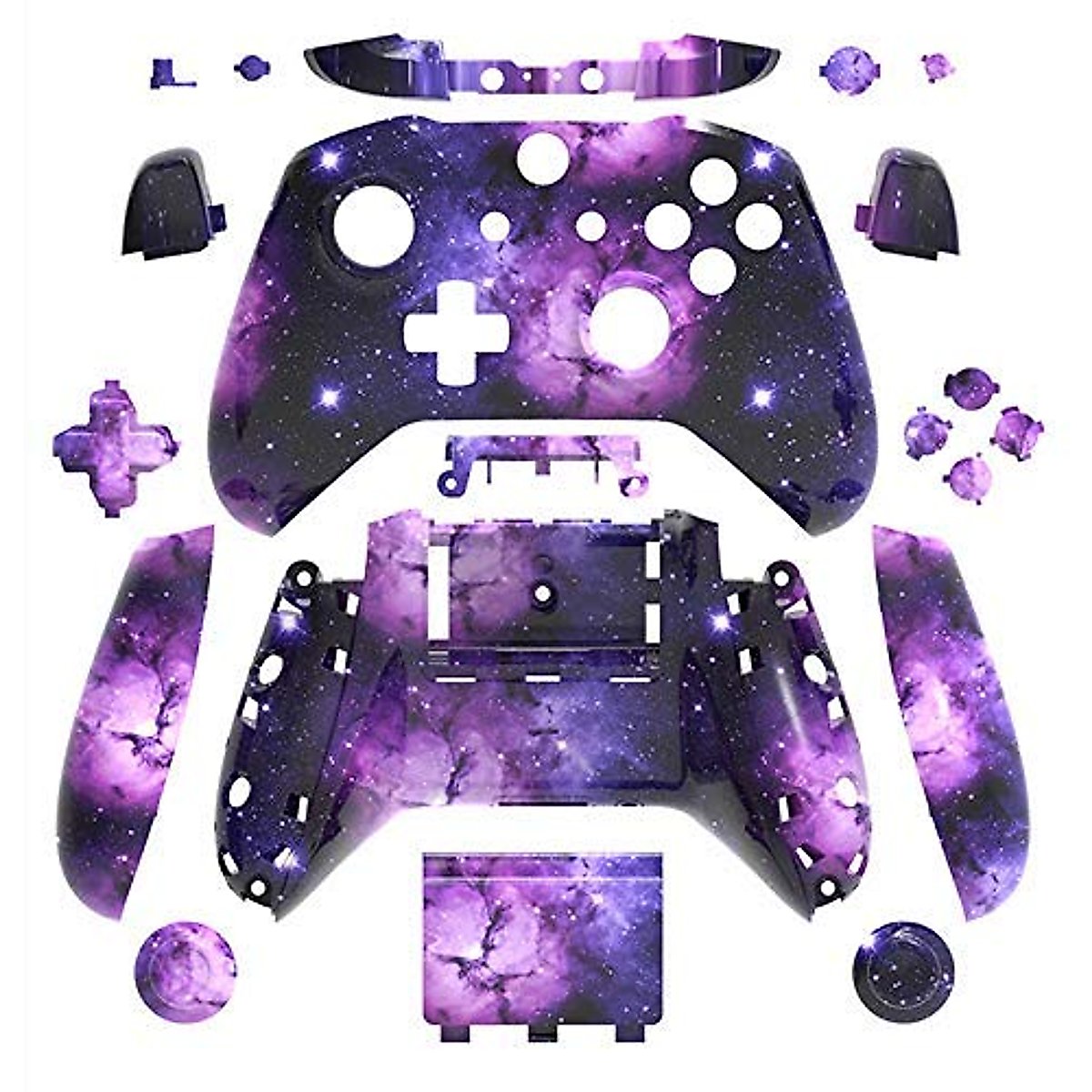 Full Housing Shell Faceplates Cover Case with Bumper Trigger ABXY Button RT LT RB LB Dpad Buttons Set for Xbox One Slim Xbox One S Controller Replacement (Galaxy)