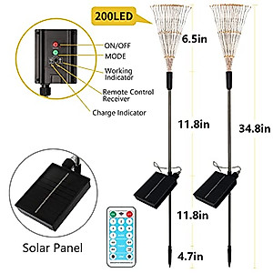 Ryblgled Individual Solar Fireworks Lights Outdoor Waterproof 2 Pack, Each 200 LED Solar Garden Lights Outdoor, 8 Lighting Modes DIY Solar Garden Fireworks Lamps, for Yard Pathway Lawn Landscape