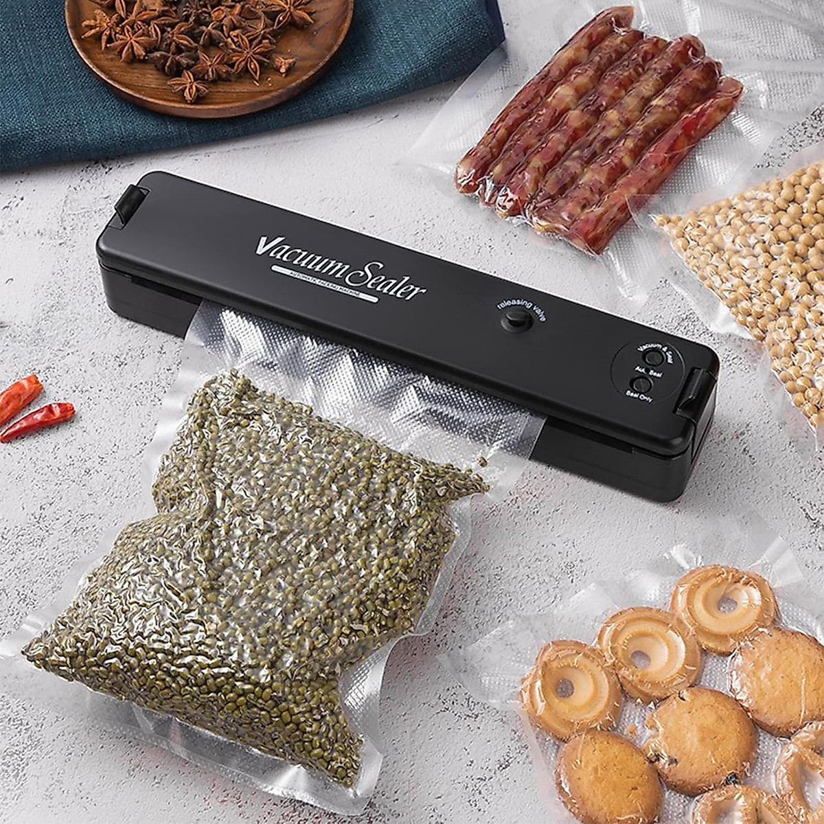 VANEME Vacuum Sealer Machine,Heat Sealer for Cookies,One-Touch Vacuum Sealer,Dry Moist Fresh Modes Sealing System For Food Preservation,Sealing Packing System for All Saving Needs