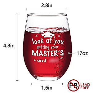 Modwnfy Funny Masters Graduation Gifts, Look At You Getting Your Master’s Stemless Wine Glass, College Graduation Gifts for Her, 17 Oz Graduation Wine Glass for Graduation Party Christmas Birthday