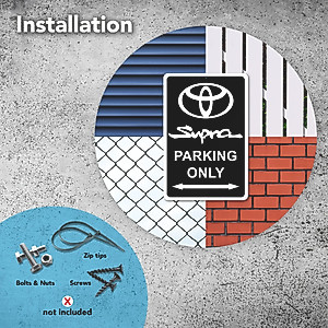Supra Parking Only Sign with Protective Transparent Shipping Film - 8x12 Aluminum Supra Gifts for Men - Black Toyota Signs for Garage Bar Man Cave
