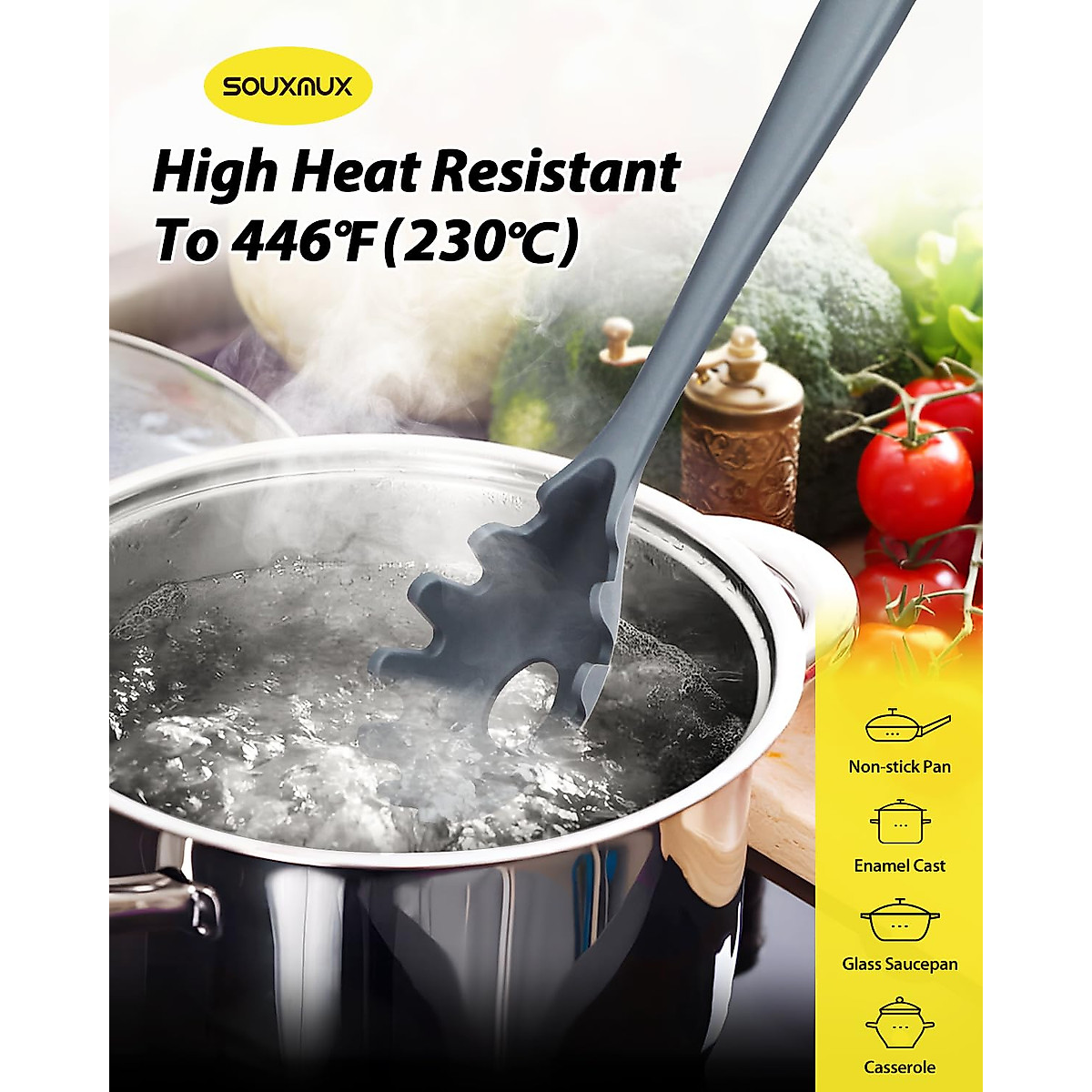 3 Pcs Silicone Kitchen Utensils Set, Soup Ladle-Pasta Fork-Slottede Spoon, Nonstick BPA Free High Heat Resistant Cooking Utensils for Mixing, Serving, Draining, Turning, Stirring