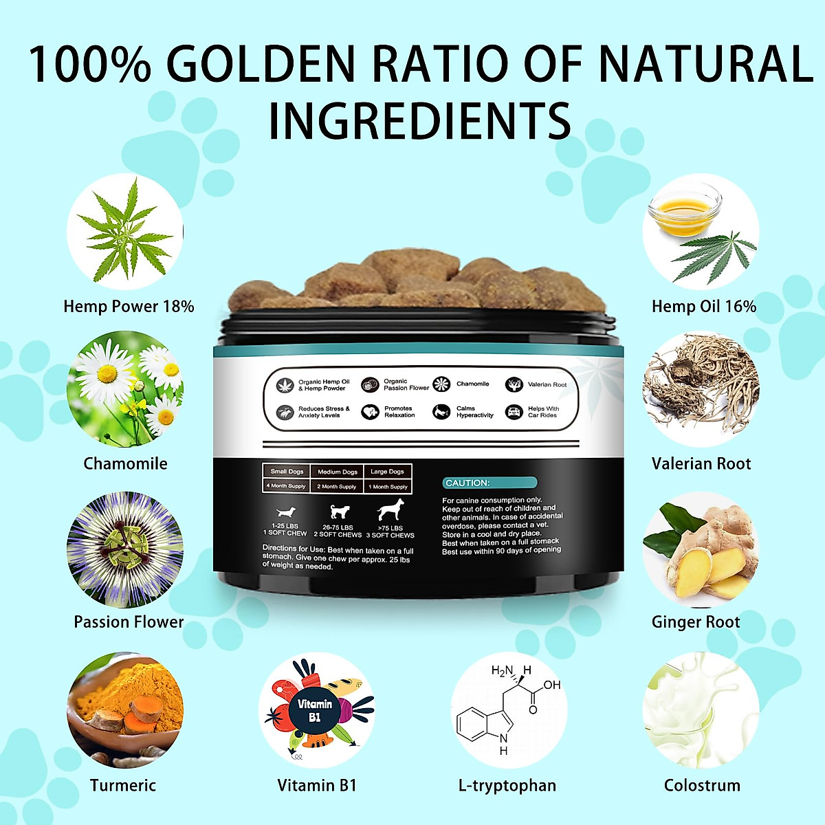 GKD Dog Calming Chews - Anxiety Relief Treats Hemp Bites Gummies for Dog, Firework Thunderstorm Relaxing Care Car Sickness Separation Ease, Dog Relaxer Doggie Hemp Relaxing Chews Pets Health Supplies