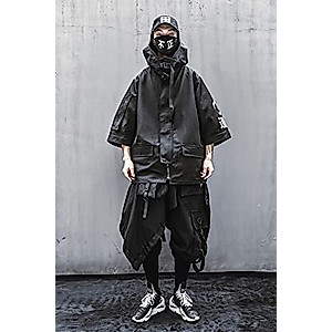 Niepce Inc Japanese Streetwear Zip Up Windbreaker Jacket for Men (Black2, XL)