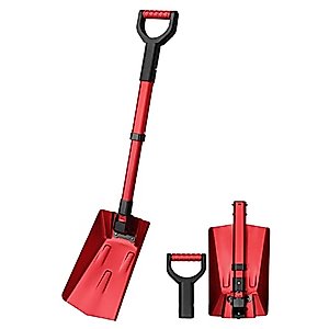 AstroAI 39" Folding Snow Shovel for Car, Extendable Snow Shovel with Thickened Aluminum Handle and Reinforced Iron Hinge, Portable and Multifunctional for Cars, Snowmobiles, Camping and Mud, Red