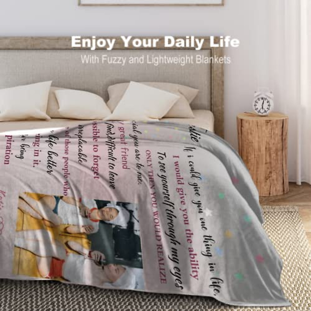 D-Story Personalized Photo Blanket for Sister Bestie: Custom Throw Blanket Bestie Friendship for Birthday Gifts, Best Friend Ever Purple Name BFF Blanket-Made in USA