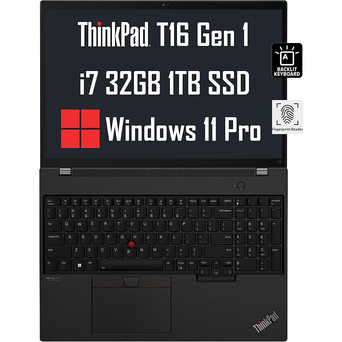 Lenovo ThinkPad T16 Business Laptop (16" FHD+ 16:10, Intel 12-Core i7-1260P, 32GB RAM, 1TB SSD), Backlit keyboard, Fingerprint Reader, 2x Thunderbolt 4, FHD IR Webcam, Wi-Fi 6E, Win 11 Pro, Black
