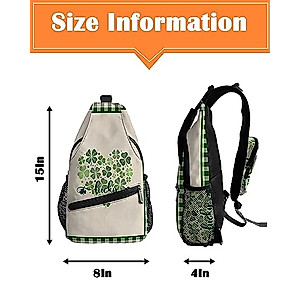 Sling Backpack, St. Patrick's Day Lucky Shamrocks Clover Love Heart Green Buffalo Plaid Waterproof Lightweight Small Sling Bag, Travel Chest Bag Crossbody Shoulder Bag Hiking Daypack for Women Men