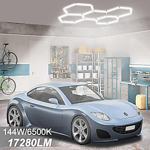 Wanzvisk Hexagon Led Lights,5 Pack 144W 17280LM Super Bright Hexagon Garage Ceiling Light for Gym Shop Basement Car Detailing Hexcal Studio Lighting