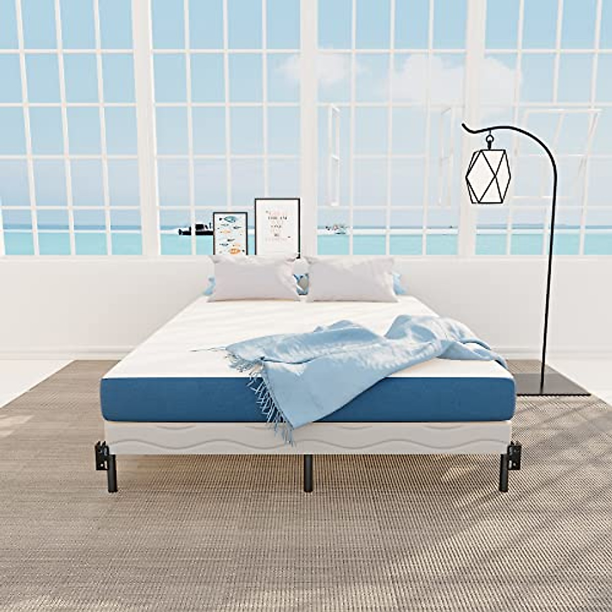 HOMUS 7-inch Platform Bed Frame Queen, Modern Metal Low Profile Bed Based with Heavy Duty Legs Support, Easy Assemble, Black