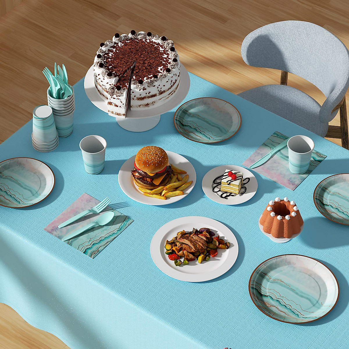 Teal Birthday Party Plates And Napkins Teal Gradient Purple Paper Plate With Rose Gold Border And Stripes Can Be Used As Disposable Party Decoration Supplies Turquoise Paper Plates Set For 24 Guests