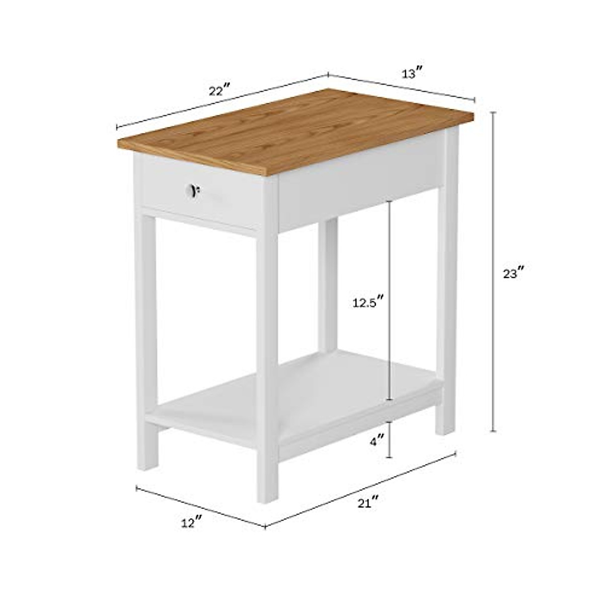 Lavish Home 2-Toned Slim Narrow End Table with Drawer and Storage Shelf Nightstand for Bedroom, Living Room or Entryway, White and Oak