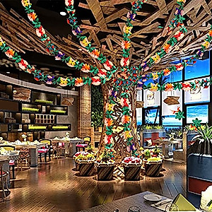 FUTUREPLUSX Paper Garland Decorations, 2PCS Hibiscus Garland Tissue Flower Banner Tropical Paper Flowers Luau Party Decorations