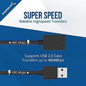 SABRENT 22AWG USB 2.0 Extension Cable A Male to A Female [Black] 6 Feet (CB-2060)