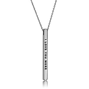 Dolceoro I LOVE YOU MORE, Inspirational Mantra Necklace Vertical Bar Pendant, 316L Surgical Stainless Steel