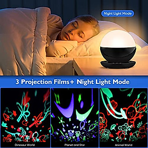 VSATEN Night Light for Kids, Dinosaur Night Light Projector, 3 in 1 360° Rotating Dino Projector Lamp with Planets & Animal Theme for Kids Bedroom Decor, Dinosaur Toys Gifts for 3-10 Year Old Boys