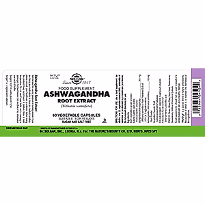 Solgar Standardized Full Potency Ashwagandha Root Extract Vegetable Capsules, 60 Count
