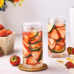 Glass Water Bottles - 4 Pack Wide Mouth Juice Bottles with Clear Lids for Juicing, Smoothies, Fruit Water, Teas, Beverage Storage (10 oz)