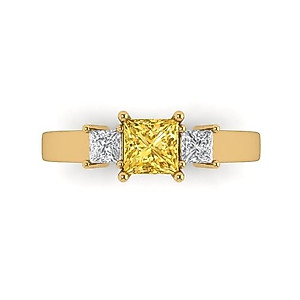 Clara Pucci 0.95ct Princess cut 3 stone Solitaire Yellow Simulated Diamond Engagement Promise Anniversary Bridal Ring 18K Yellow Gold 9.5